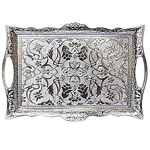 Alisveristime Turkish Ottoman Coffee Tea Beverage Serving Square Tray (Silver)