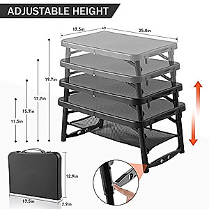 imodomio Small Folding Camping Table Portable - Adjustable Height Fold Up Table with Mesh Layer Foldable Table Lightweight with Carry Handle for Outdoor Hiking Camp BBQ Picnic Beach Cooking