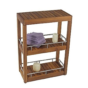 AquaTeak Patented Sula Rectangle Three Tier Teak & Stainless Bath Stand