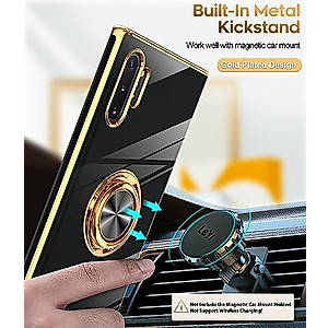 LeYi for Samsung Galaxy Note 10 Plus Case 360° Rotatable Ring Holder Magnetic Kickstand, Plating Rose Gold Edge Protective Case, Black