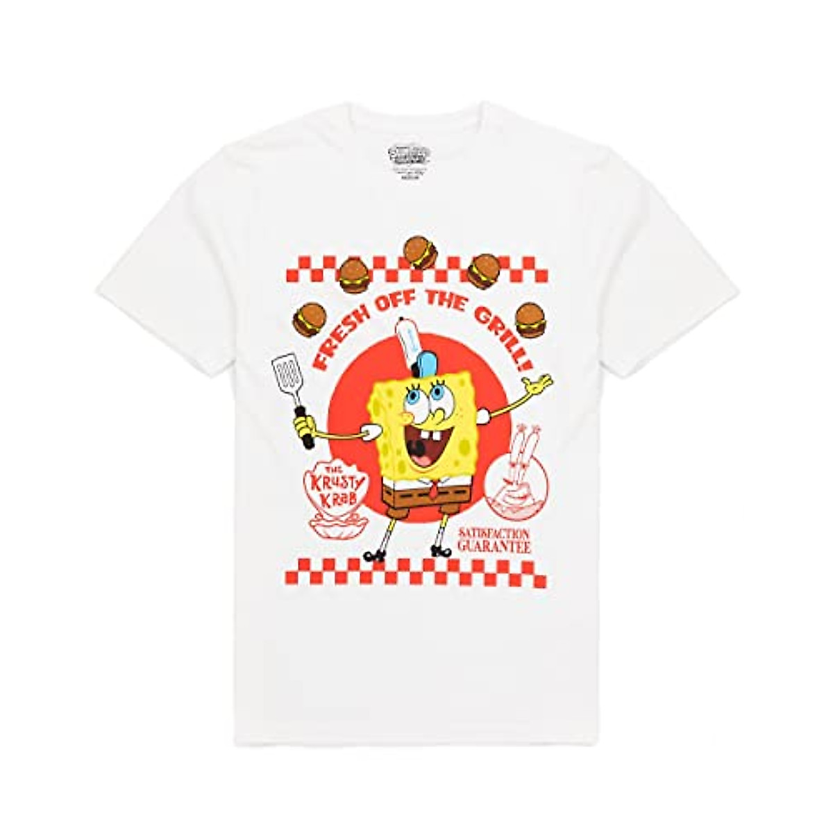 SpongeBob SquarePants Mens Pajama Set | Adults Short Sleeve T-Shirt & Shorts PJs | Krusty Krab Burger Loungewear | 90s Gift White