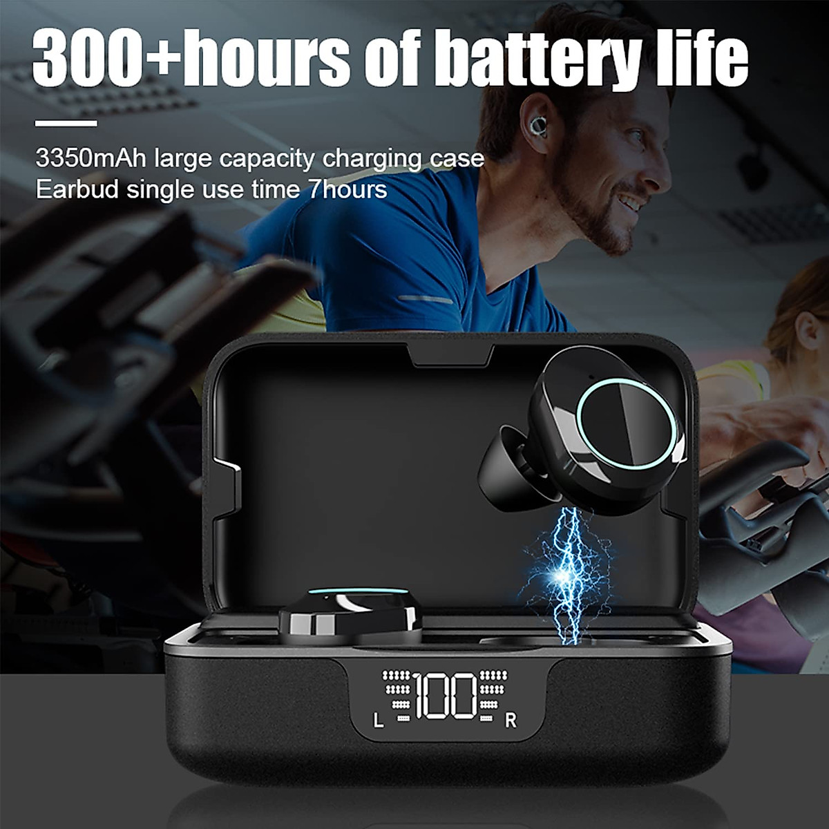 Soonic Bluetooth V5.3 Earbuds, Wireless Noise Cancelling Earbud, Compatible with Apple Android, Built-in Microphone, IPX7 Waterproof Earbud, 3300 mAh Large Power (Black)