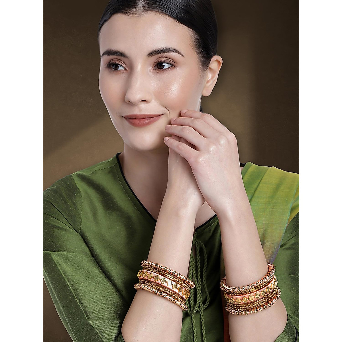 Aheli Matching Floral Kundan Silk Thread Chuda Chura Bangle Set Indian Traditional Bridal Fashion Jewelry for Women Girls Size