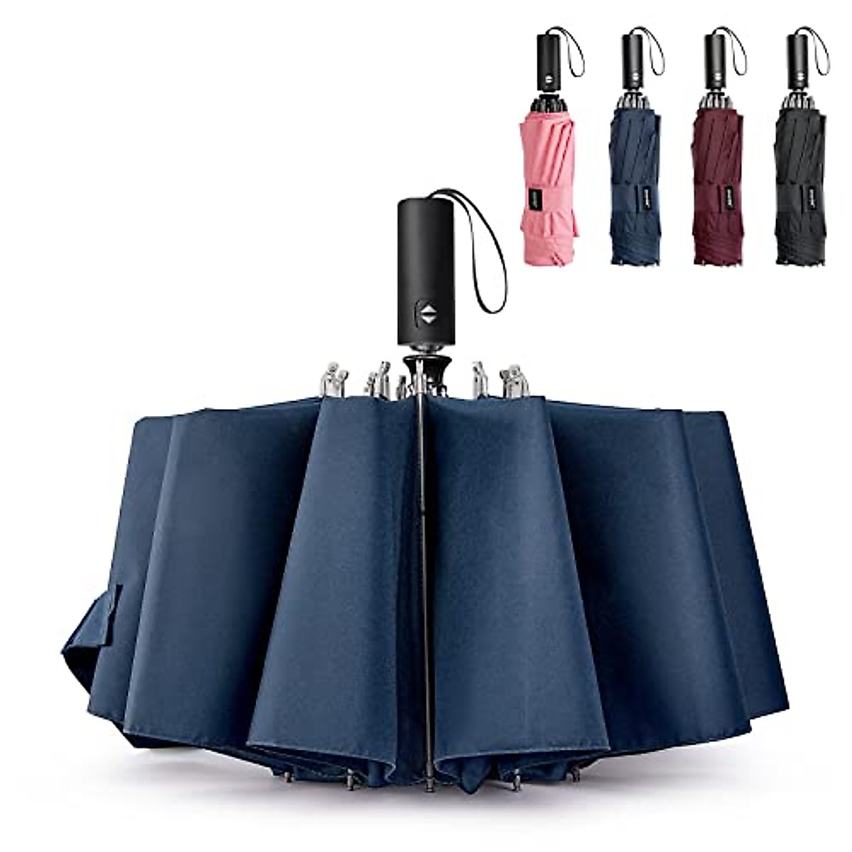 G4Free Large Umbrella 54 Inch Windproof Travel Umbrellas for Rain, Small Compact Reverse Folding Umbrella with 10 Ribs Automatic Open Close (Blue)