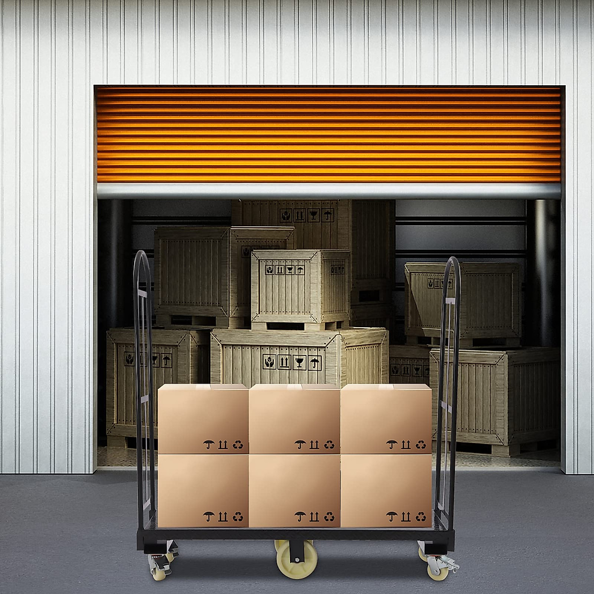 Ageanbri U-Boat Steel Cart 2000lbs Capacity Roller Cart Utility Cart on Wheel Dolly Cart U-Boat Cart Steel with Removable Handles U-Boat Platform Truck Dolly (60.5L*15.7H*52.2W)