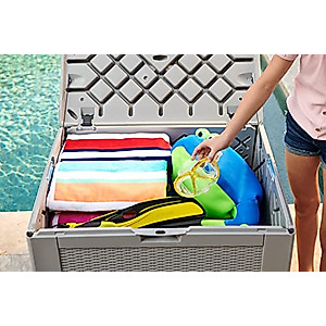 Rubbermaid Medium Resin Outdoor Storage Deck Box (74 Gal), Weather Resistant, Gray, Deck Organization for Home/Backyard/Pool Chemicals/Toys/Garden Tools/Porch/Patio Cushions