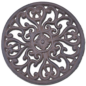 Decorative Round Cast Iron Trivet Ornate Heart Design 7" Wide