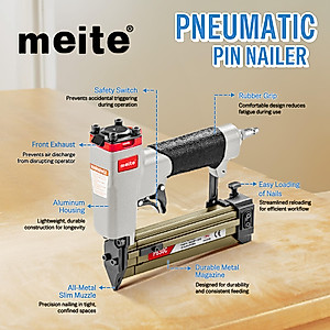 meite P630C Pin Nailer, Pneumatic Micro 23 Gauge Pin Nailer Gun, Accept 3/8-Inch to 1-3/16-Inch 23Ga Pin Nails, Ideal for Cabinets, Paneling, Crafts, Picture Frames