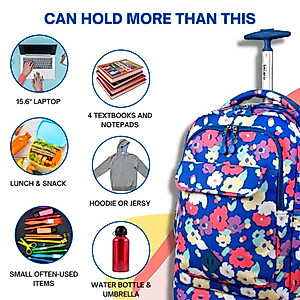 J World New York Sweep Laptop Rolling Backpack, Petals, 18"