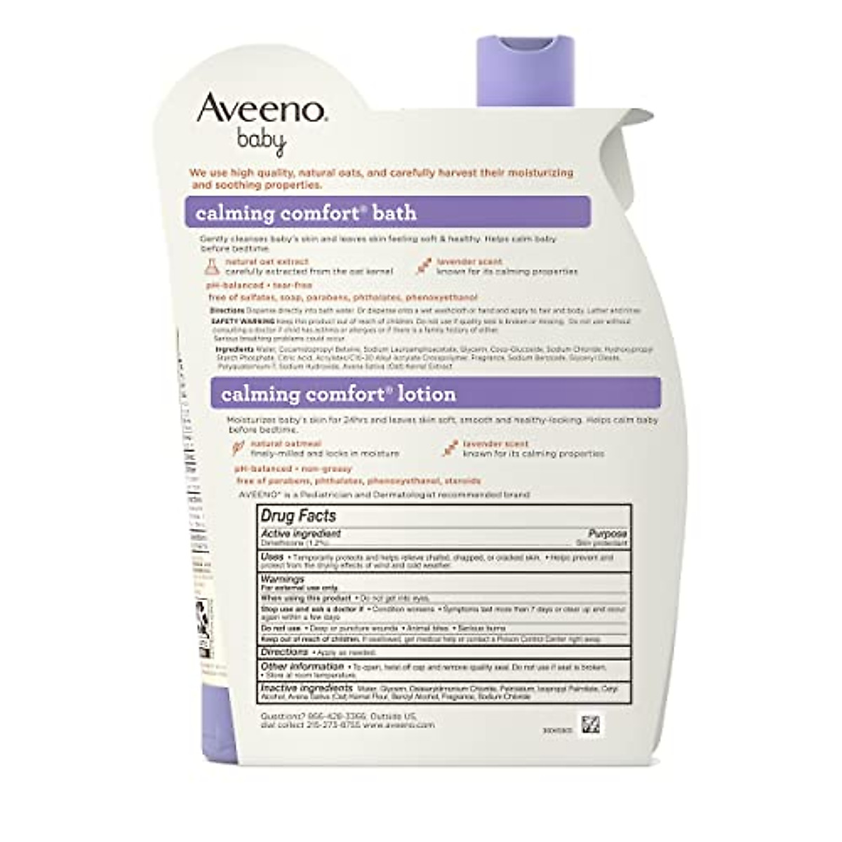 Aveeno Baby Calming Comfort Bath & Lotion Set, Night time Baby Skin Care Products with Natural Oat Extract, Lavender & Vanilla Scents, Paraben-Free, 2 Items