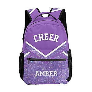 Cheerleader Cheer Purple Backpack with Name Text Custom Laptop Bag for Work Travel Office