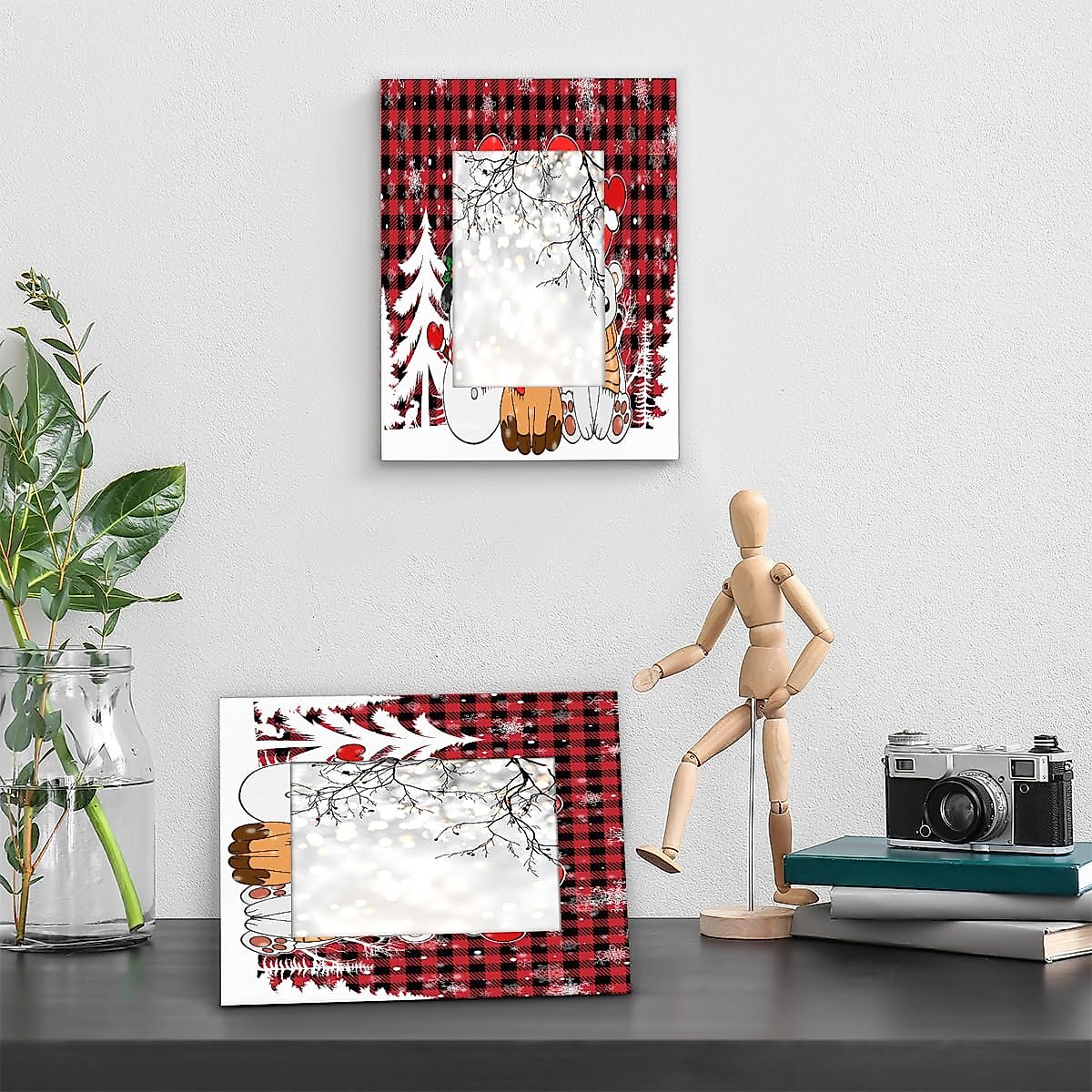 Bardic 4x6Picture Frames, Red Grid Wooden Photo Frame Fits 3x5 with Mat or 4x6 Without Mat Photo Frames for Wall Mounting or Tabletop Display for Home Gallery Decor