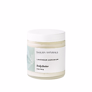 4 oz Organic Shea Butter Body Butter - Moisturizing Body Cream for Dry Skin with Pure Essential Oils of Lavender and Geranium - By Thulisa Naturals (Lavender Geranium)