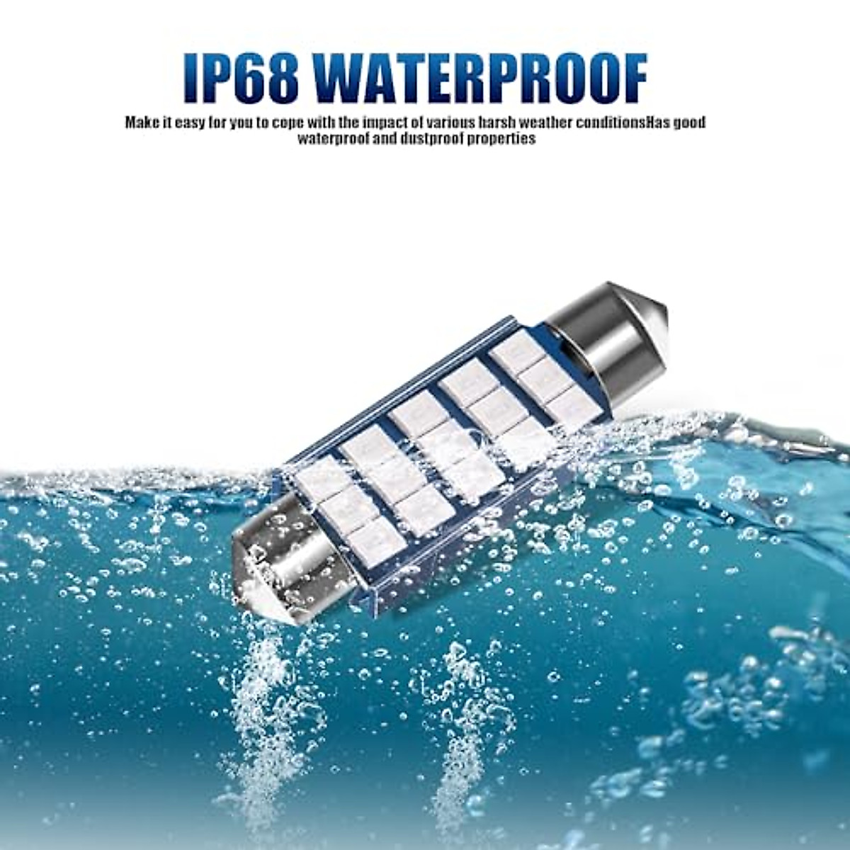 Hawyet 2 PCS Car LED Roof Lights Bulb, 42MM 12V Super Bright Double Tip Waterproof Vehicle Read Lights, Universal Durable 2835 Chips Indoor Lights for License Plate Stepwell Door (Blue Light)