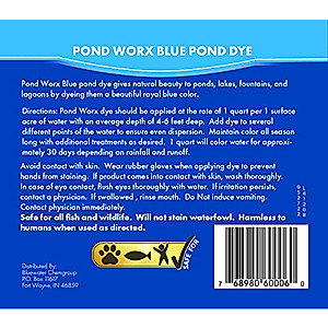 Pond Worx Blue Lake and Pond Dye - 4X Concentrated Liquid Pond Colorant – Shades and Protects Your Pond, Treats up to 1 Acre –1 Quart