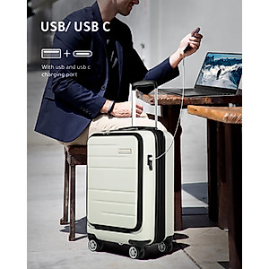LUGGEX Carry On Luggage with Pocket Compartment - Polycarbonate Expandable Luggage with USB Port - Travel Suitcase with Wheels Airline Approved, Lightweight