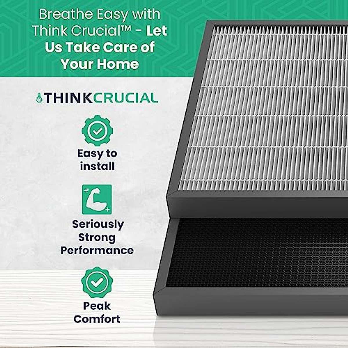 Think Crucial Replacement Air Purifier Filters Compatible with Winix J Models HR950 & HR1000 - Includes 1 Air Purifier Filter & 1 Carbon Filter - Compare to Part # 117130-2 Pack