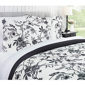 Chanasya Premium French Toile Cover Set - Duvet Cover (104” x 90”) & 2 Pillow Shams (20” x 36”) - 3-Piece Set, King Size, White Charcoal