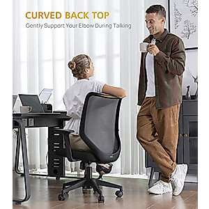 Desk Chair Ergonomic Office Chair with Adjustable Armrests, Reclining Tilt Function & Breathable Mesh Mid Back Home Office Chair with PU Wheels, Computer Task Chair with Lumbar Support & Arms (Black)