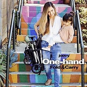 Joovy Kooper Lightweight Baby Stroller Featuring Removable, Swing-Open Tray, Big Wheels, Reclining Seat with Footrest, Extra-Large Retractable Canopy, and Compact Fold (Olive)