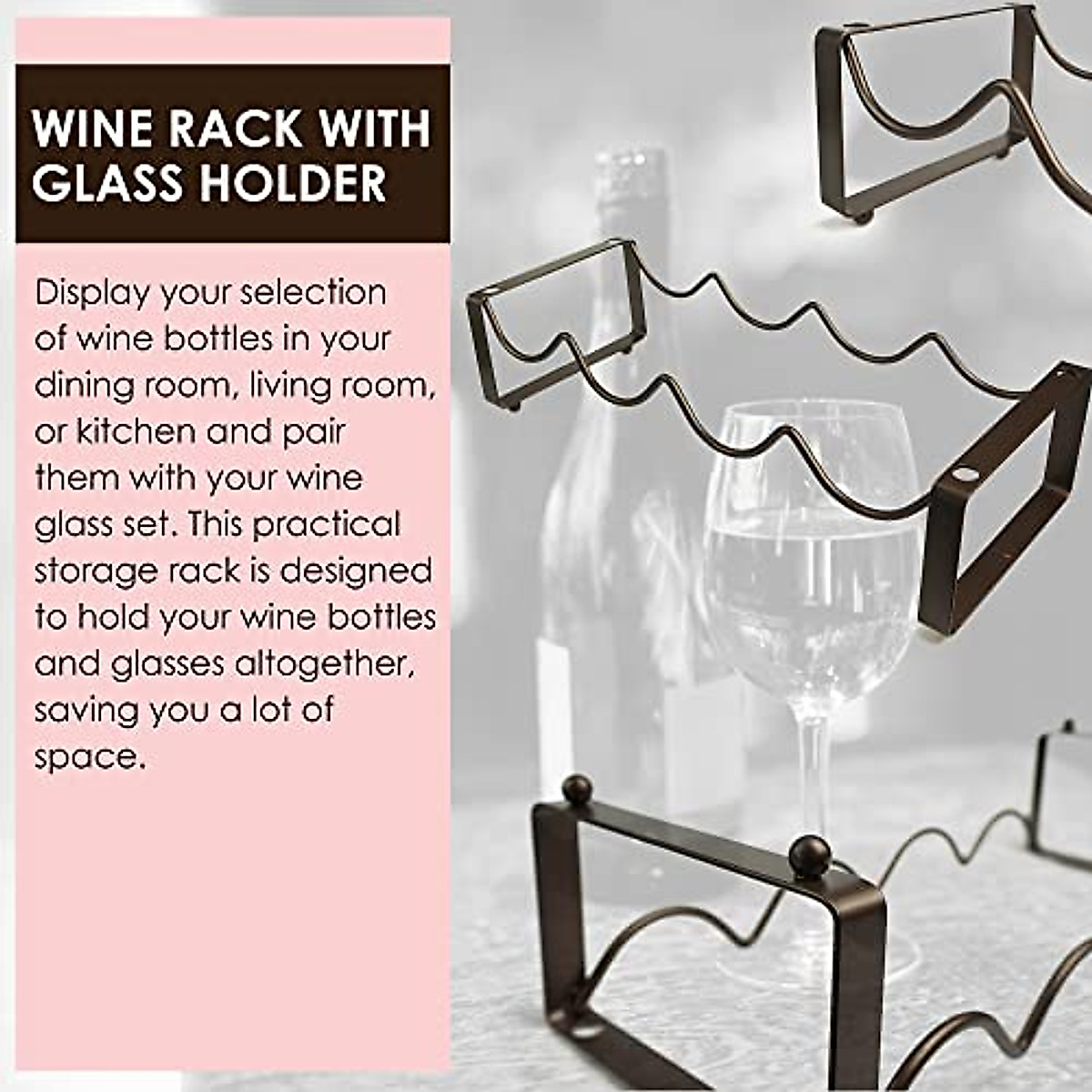 Stackable Wine Rack Wave Design 4 Bottle Organizer Metal Black Wine Rack Tabletop Organizer Space Saver Protector for Bottles