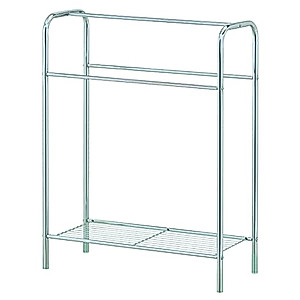 Freestanding Towel Rack, 3 Towel Bars and Shelf, Metal Towel Bar Stand, Silver-Tone Chrome Plated by Madison Home Products (MH11500)