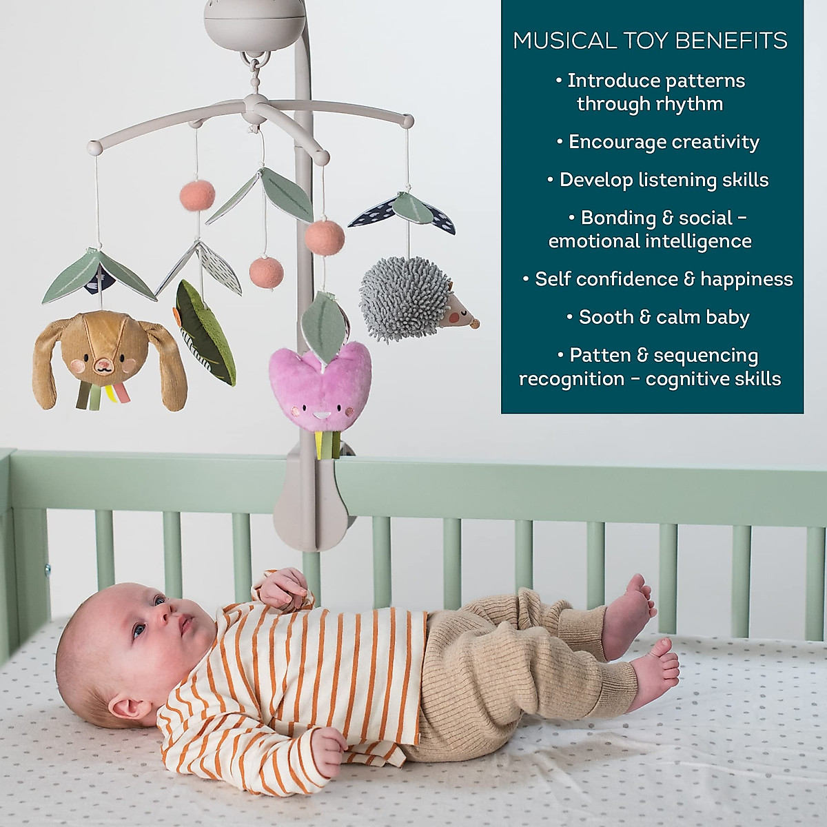 Taf Toys Baby Crib Mobile with Music and Lights - Musical Crib Toy with Non-Repeating Classical Melodies, Stimulates Baby's Senses and Emotional Intelligence, Ideal for Boys and Girls Nursery Decor