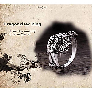 Dragon Claw Ring Silver Ouroboros Snake Serpent Cobra Game of Thrones GOT Medieval Steampunk Stainless Steel Leviathan Poseidon Coiled Dragon Sea Beach Mayan (Dragon Claw) (9)