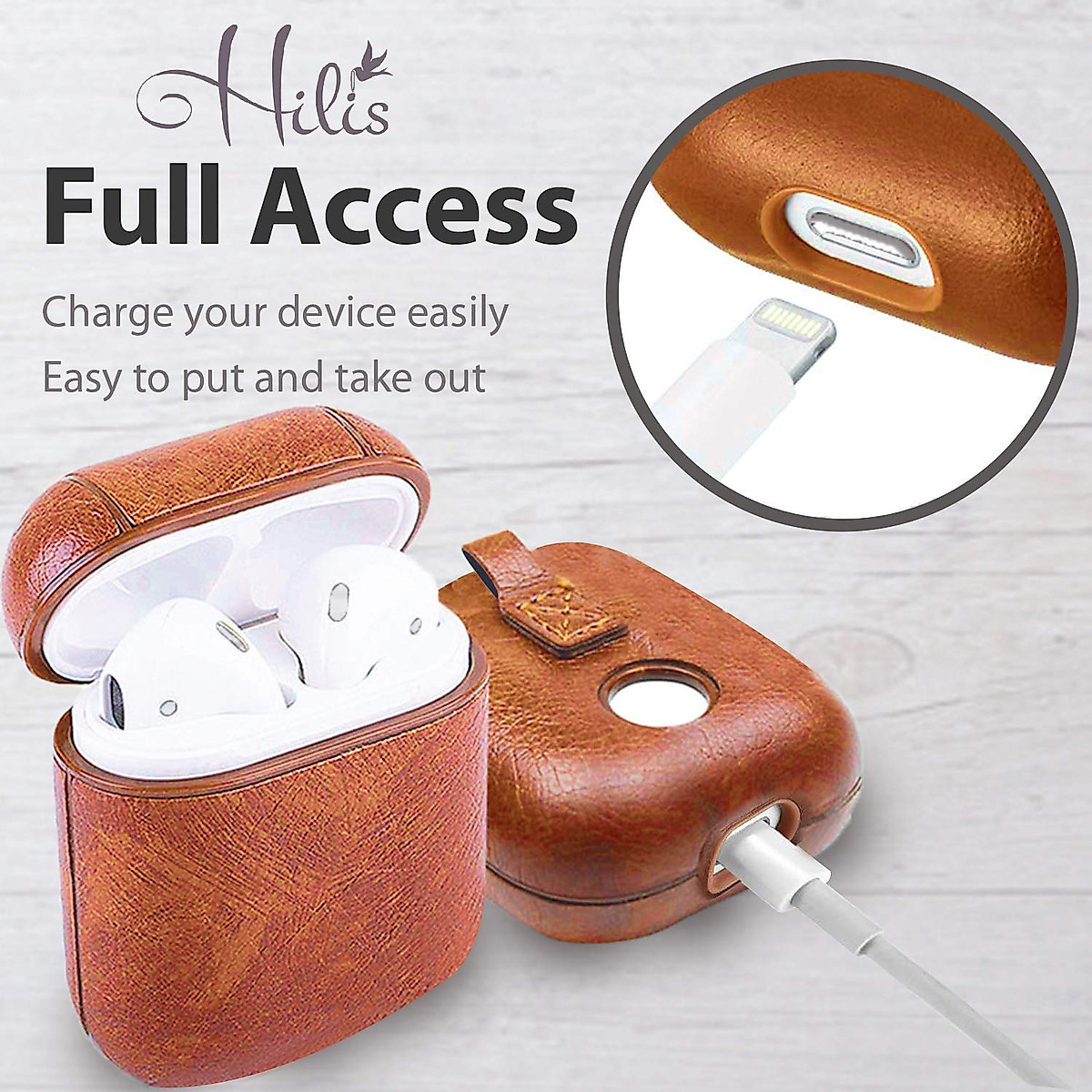 Custom Name AirPods PU Leather Case, Personalized Protective Cover Compatible with Apple AirPod 1 or 2[Front LED Visible] [Support Wireless Charging] Keychain Brown/Light Brown/Red