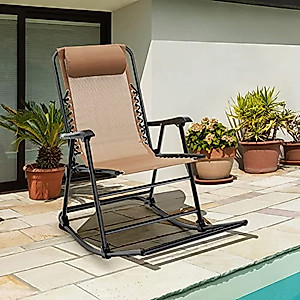 Tangkula Outdoor Folding Rocking Chair, No Assembly Required, Foldable Rocker Recliner with Headrest, Portable Lounge Chair for Camping, Patio, Lawn, Garden, Yard or Balcony Beige