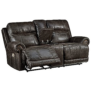 Signature Design by Ashley Grearview Power Reclining Loveseat with Console & Adjustable Headrest, Dark Gray