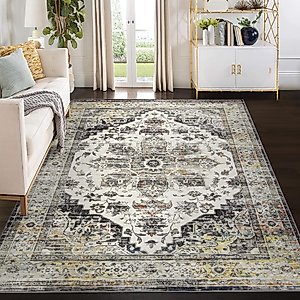 ROYHOME Area Rug 8x10 Machine Washable Rug Traditional Distressed Carpet Stain Resistant Non-Slip Floor Cover Carpet Rug Medallion Accent Rug for Living Room Bedroom Dining Room, Grey