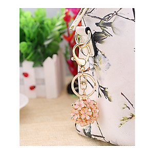 Flower Ball Keychain and Sweet Love Heart Rose Crystal Key Chain for Women Pink Flower Girly Charm Keyring, 2 Pieces, Medium