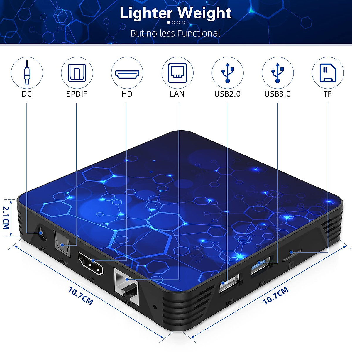 Android 12.0 TV Box, Android TV Box RK3318 Quad-Core 64bit Cortex-A53 2GB RAM 16GB ROM TV Box Support 4K 3D 2.4/5.0GHz WiFi BT5.0 10/100M Ethernet HDMI 2.0 H.265 HDR Smart TV Box