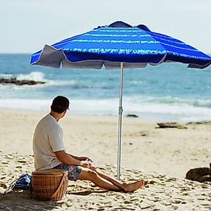 AMMSUN Beach Umbrellas for Sand Heavy Duty Wind Portable, 6.5 ft Beach Umbrella with Sand Anchor & UV Protection, Outdoor Patio Umbrella with Carry Bag for Beach Patio Garden Outdoor, Blue