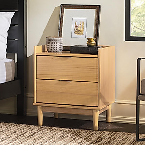 Walker Edison Blythe Mid-Century Modern Tray-Top 2-Drawer Nightstand, 20 Inch, Natural Pine