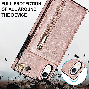 Jaorty Crossbody Phone Case for iPhone XR Case with Card Holder for Women,iPhone XR Case Wallet with Strap Lanyard for Men,PU Leather Magnetic Clasp with Kickstand 6.1", Rosegold