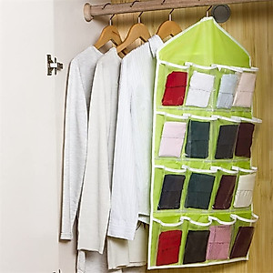NOVESIXT 16 Pockets Clear Over Door Hanging Bag, Hanging Organizers Plastic Accessory Organizers, Shoe Rack Hanger Underwear Bra Socks Closet Storage Organizer (Green)