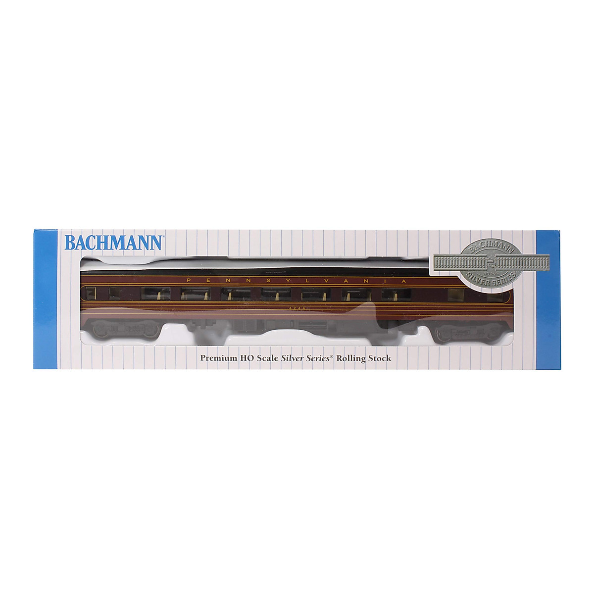 Bachmann Trains - 85' Smooth-Side Coach Car with Lighted Interior - PRR #4244 - Fleet of Modernism - HO Scale (14211),Silver