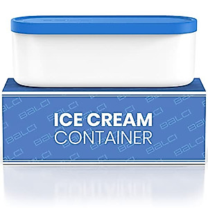 BALCI - Ice Cream Container - 2 Quart - Perfect Reusable Freezer Storage for Homemade Ice Cream Tubs for Sorbet, Frozen Yogurt and Gelato! - Flexible Silicone Lids, Long Scoop, Stackable - Blue