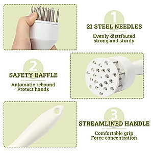 DEFUTAY Meat Tenderizer Tool,Kitchen Gadgets, 21 Pin Stainless Steel Meat Tenderizer Needle For Tenderizing Marinade Fish Pork Beef Steak Poultry (White2)