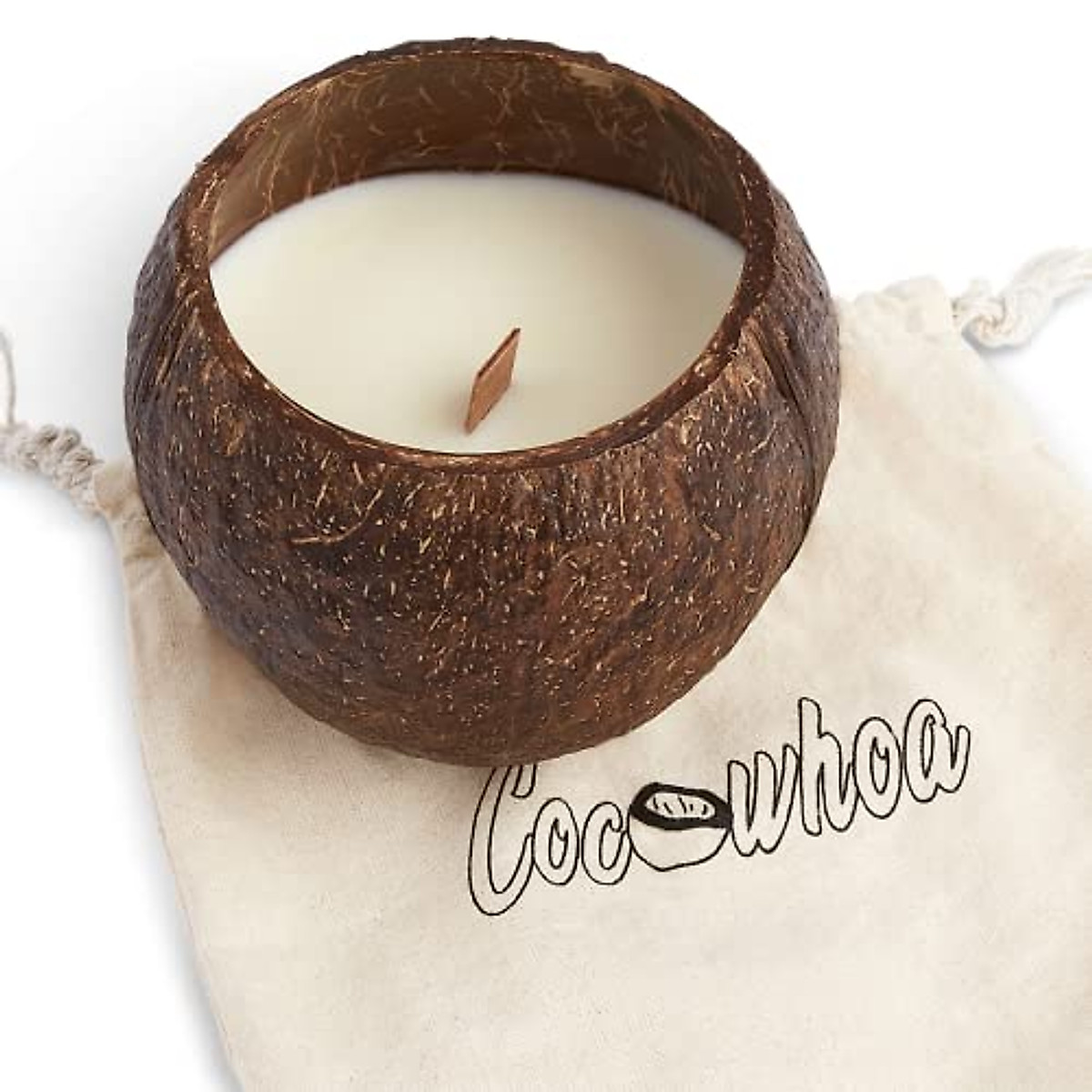 Cocowhoa Coconut Shell Candle, Scented Soy Essential Oil Infused Candle, Natural Wood Wick, Made with Reclaimed Coconut Shells, Eco-Friendly, Toasted Coconut Scent