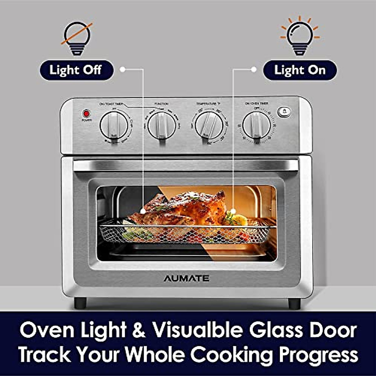 Toaster Oven Air Fryer Combo, AUMATE Kitchen in the box Countertop Convection Oven, Airfryer,Knob Control Pizza Oven with Timer/Auto-Off, 4 Accessories and Recipe Included,1550W,19 QT, Stainless Steel