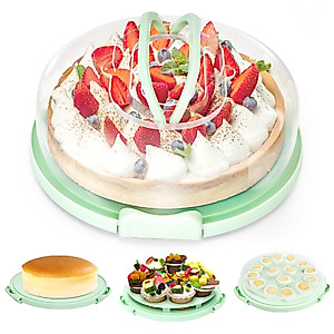 Ohuhu Cheesecake Container, Cake Pie Carrier BPA-Free up to 10'' Cake - Cupcake Containers with Lid and 2 Handles 4-in-1 Multipurpose Cake Keeper Holder Platter for Pie Devil Eggs Mothers Day Gifts
