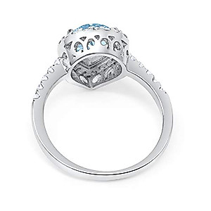 Blue Apple Co. Halo Teardrop Bridal Filigree Ring Pear Simulated Aquamarine CZ Round Cubic Zirconia 925 Sterling Silver, Size-6