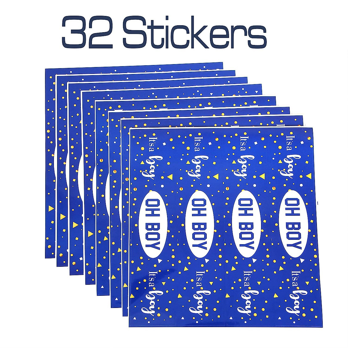 Halawawa 32 Stickers - Blue Oh Boy Sign Happy Birthday Water Bottle Labels, Wine or Bottle Stickers, Baby Shower Gender Reveal Pregnancy Announcement Party Decoration Supplies