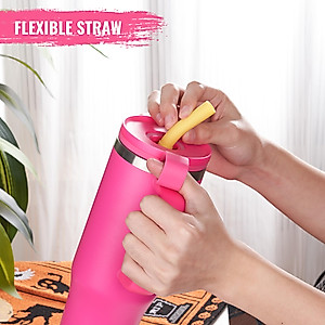 40oz Tumbler, Insulated Stainless Steel Water Bottle with Straw, Cover Cap, Leak Proof Travel Tumbler with Handle, BPA-Free, Cupholder Friendly, Gifts for Women & Men, Passion Pink