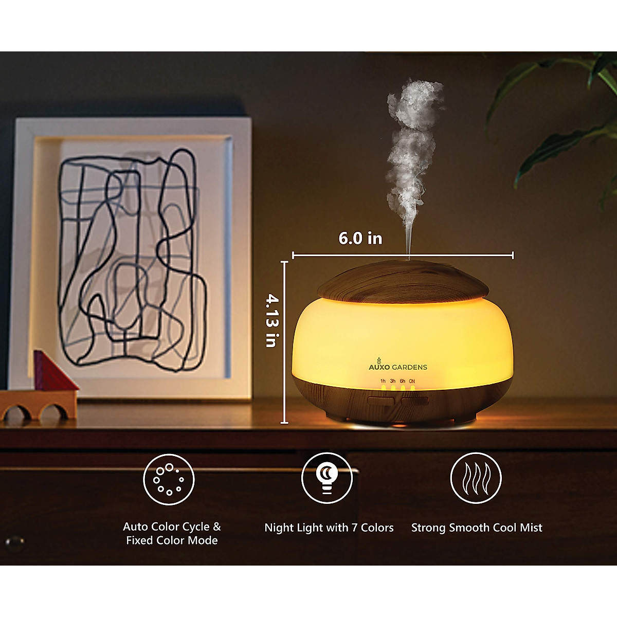 Ultrasonic Aromatherapy Essential Oil Diffuser, 300ml Cool Mist Humidifier with 7 Color LED Lights Changing and Waterless Auto Shut-off for Office Home Bedroom Living Room Study Yoga Spa