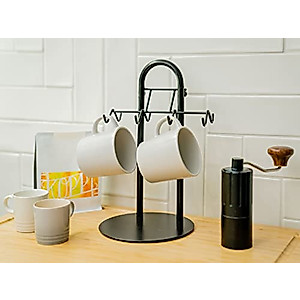 ikloo Metal Small Coffee Cup Stand, Tabletop Coffee Cup Rack Holder, Drying Display Rack, Coffee bar Accessories, Kitchen Counter Organizer, Tea Cup Rack Stand, Cup Rack for Counter Black.