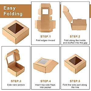 Zonon 30 Pieces Mini Kraft Paper Box with Window Soap Packaging Boxes Present Packaging Box Treat Box for Homemade Soap Favor Treat Bakery Candy (Brown,2.56 x 2.56 x 1.18 Inch)